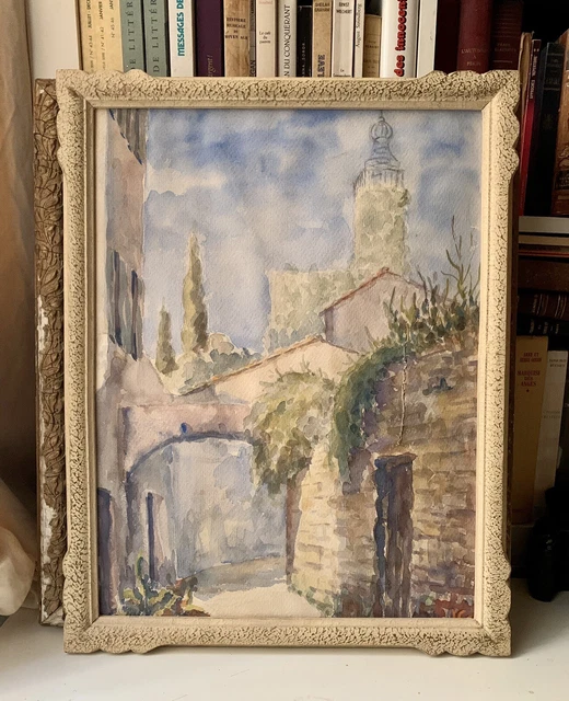 ANCIEN TABLEAU HUILE & aquarelle paysage de Provence verso bouquet de fleurs sig EUR 60,00 ...