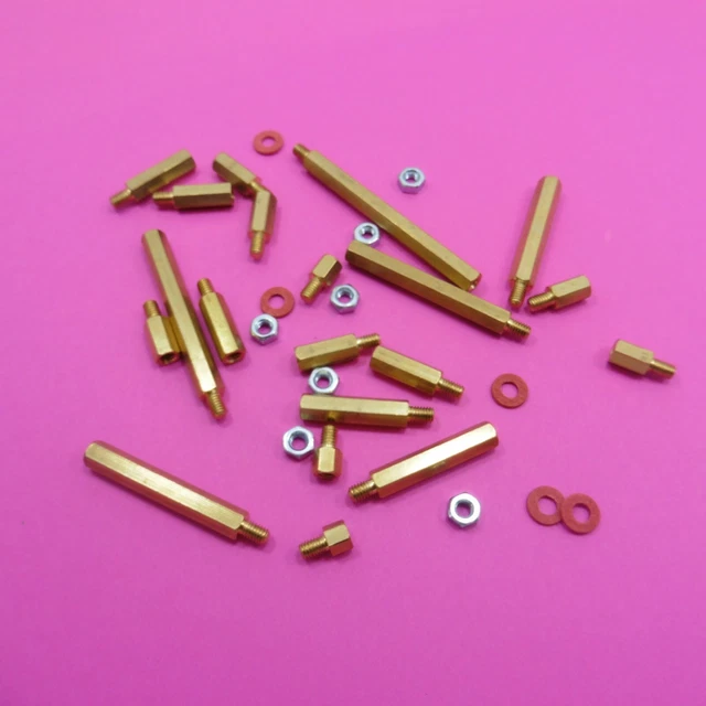 HEXAGON M4 MALE Brass Spacer Pillars + Washer & Nut Standoff PCB Hex ...