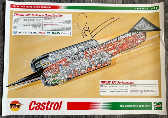 RICHARD NOBLE HAND Signed THRUST SSC Technical Specification Poster £49 ...