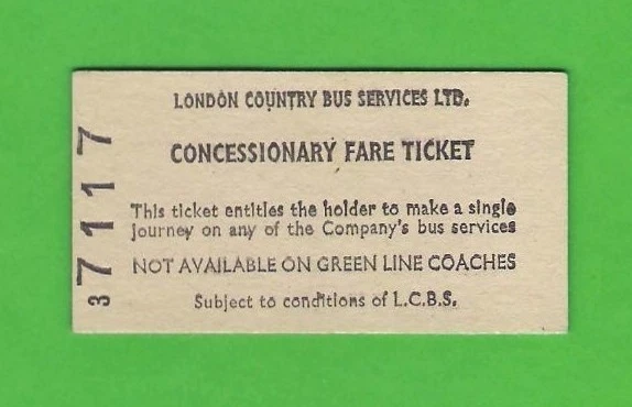 LONDON COUNTRY BUS Services Ltd - Concessionary Fare - Edmondson Card ...