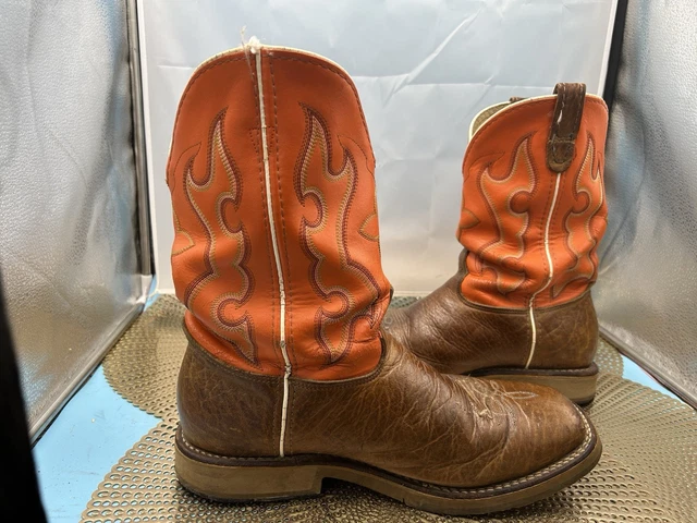 Double H Mens 11 Ee Orange Leather Square Toe Roper Boots Dh4620 Usa