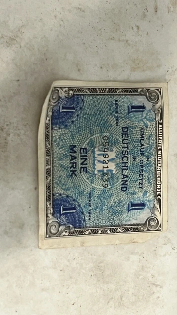 WW2 GERMAN 1 Mark 1944 Allied Occupation Currency Germany Banknote WWII ...