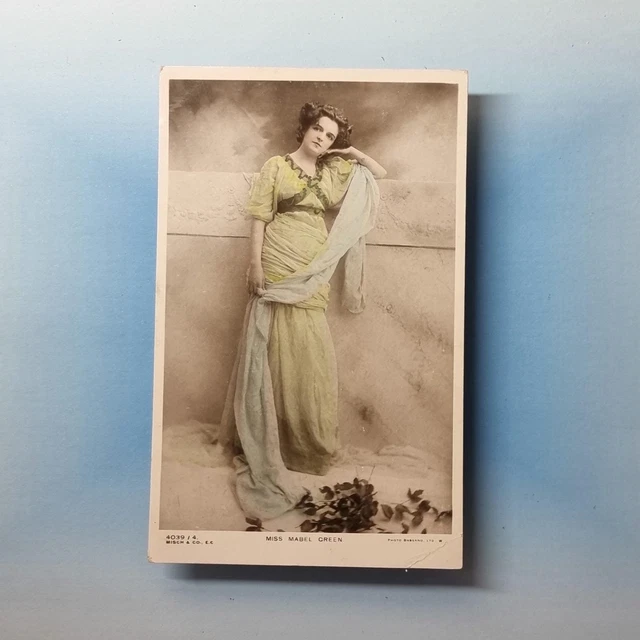 EDWARDIAN ACTRESS POSTCARD 1908 Real Photo Mabel Green Colour By Bassono £7.95 - PicClick UK