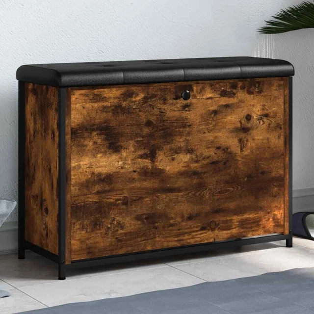 2040066 PANCA PORTASCARPE Cassetto Ribaltabile Rovere Fumo 82x32x56cm ...