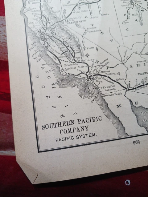 1890 TRAIN ROUTE map SOUTHERN PACIFIC COMPANY West Coast All Lines And ...