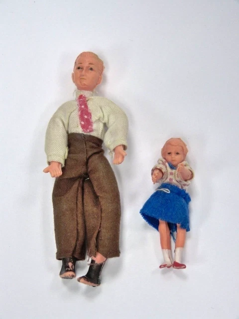 VINTAGE GERMAN MINIATURE Dolls Dad & Child Family Rubber Figures - E62 ...