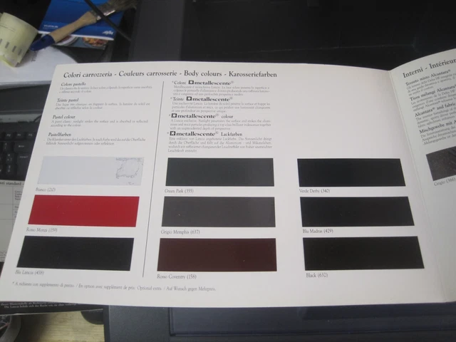 CAMPIONARIO TABELLA COLORI originale 1992 Lancia Delta HF Turbo cat ...