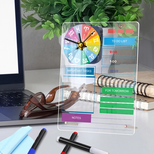 WEEKLY BOARD CALENDAR White Clock Planning Acrylic Whiteboard with ...