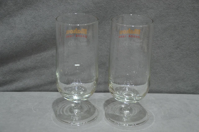 2X MAHOU 0.33L 33cl 330ml Pedestal Goblet Beer Glass Spain Gold Logo ...