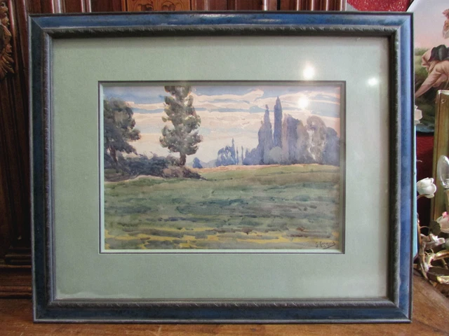 ANCIEN TABLEAU AQUARELLE signé g laneyrie daté 1917 paysage encadré barbizon EUR 100,00 ...