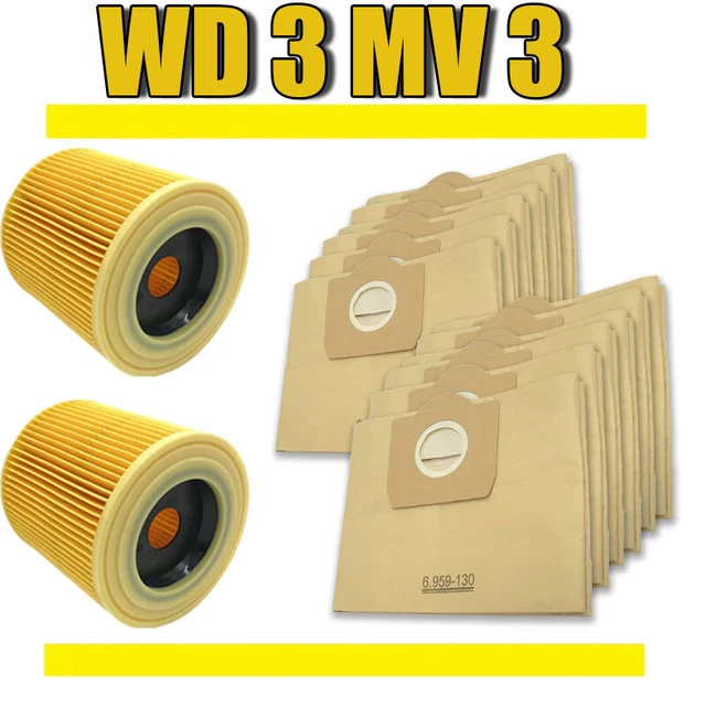 FÜR KÄRCHER PAPIER Filtertüten 6.959-130.0,29 WD 3 Staubsaugerbeutel ...