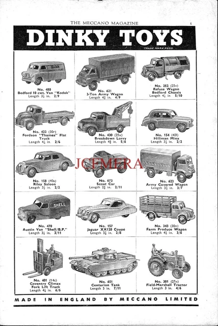 1950S DINKY TOYS ADVERT Coventry Climax Fork-Lift, Scout Car etc Print ...