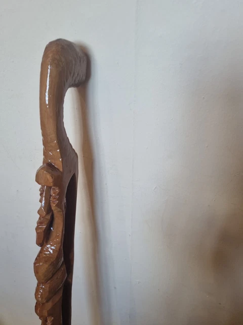 VINTAGE AFRICAN HAND Carved Wooden Walking Stick Staff Figurine Tribal ...