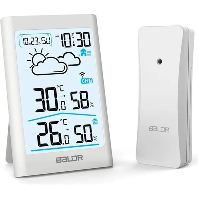 BALDR STATION MÉTÉO sans fil Détecteur intérieur/extérieur Horloge HD portée 80M EUR 38,99 ...