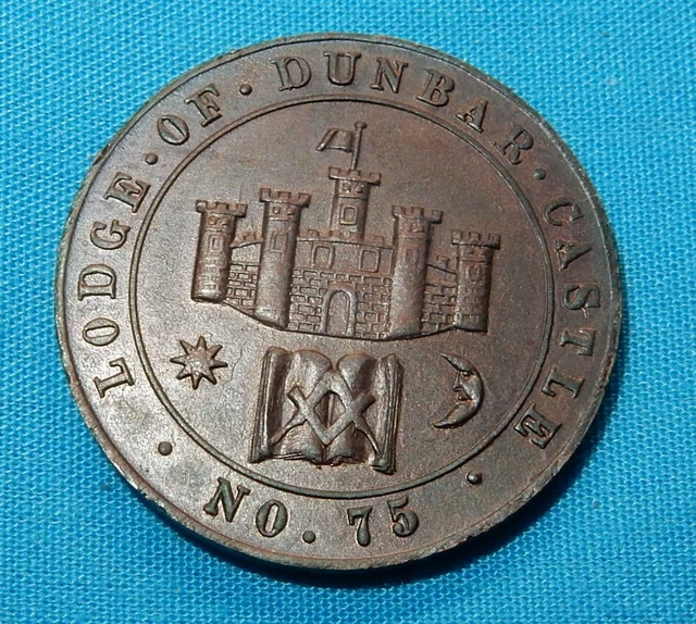 VINTAGE MASONIC MARK PENNY TOKEN LODGE OF DUNBAR CASTLE COIN No 75 ...