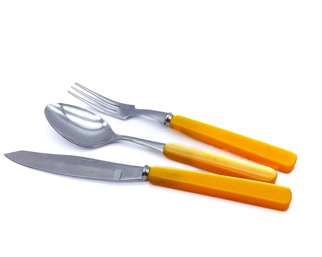 VINTAGE 1960'S BREAKFAST/FRUIT Set Stainless Flatware Orange Acrylic ...