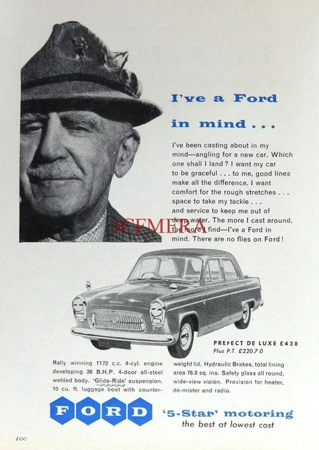 FORD 'PREFECT DELUXE' Saloon Motor Car Print - Original 1957 ADVERT £2. ...