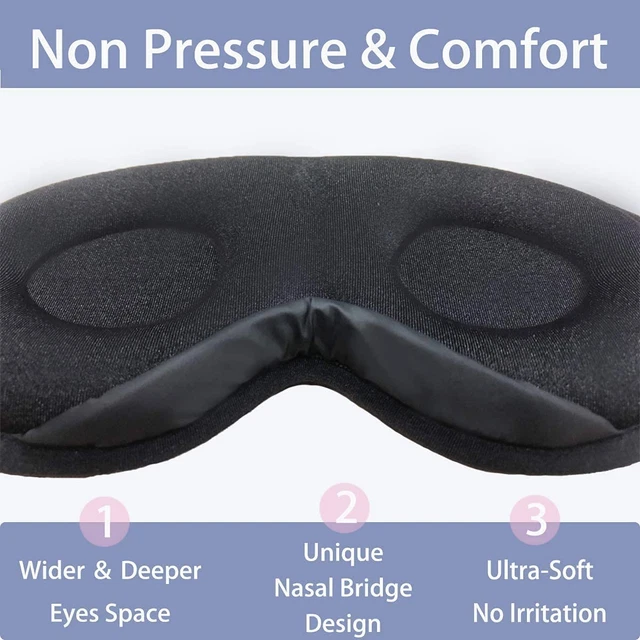 SLEEP MASK, 3D Concave Design, Non Pressure, Ultra-Soft, Adjustable Eye ...