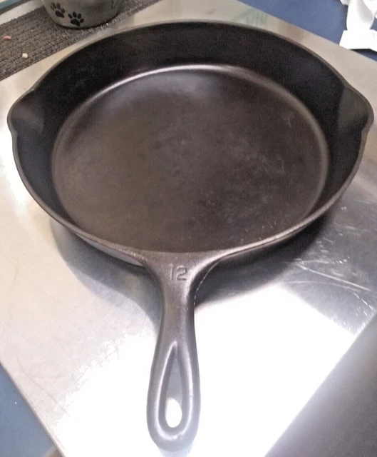 VINTAGE WAGNER WARE Cast Iron Skillet #12 / 14" Stylized Logo Cleaned ...