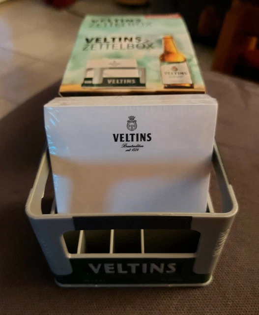 VELTINS ZETTELBOX (BIERKASTEN-DESIGN, Stifthalter, 300 Blatt) - Neu (verpackt) EUR 5,00 ...
