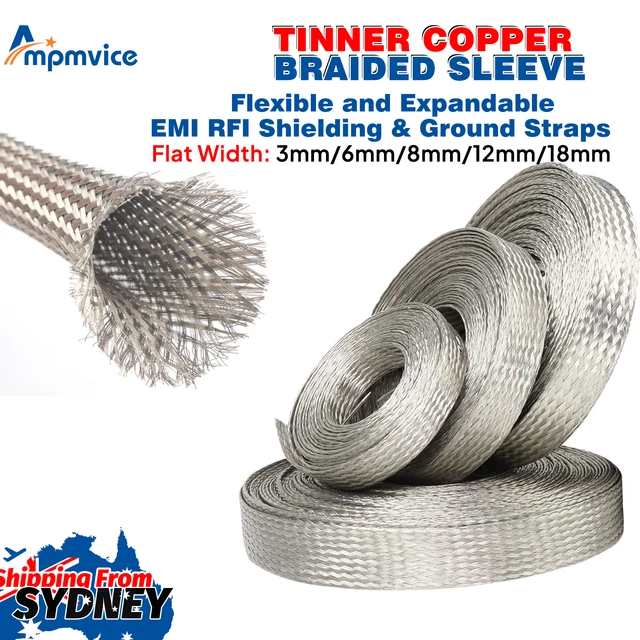 TINNED COPPER EXPANDABLE Metal Braid Sleeve Flexible EMI RFI Shielding ...