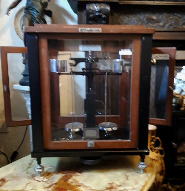 VINTAGE SCIENTIFIC SCALES GEORGE & BECKER in wooden display case £138. ...