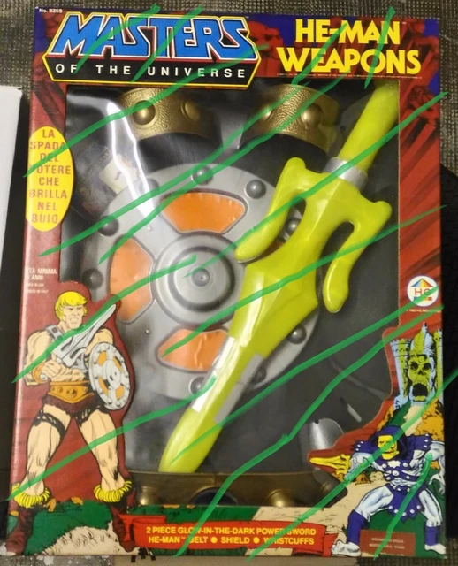 MOTU 1982 HE MAN Mask + Weapons Set HG Mattel MIB 2 piece Glow in Dark ...