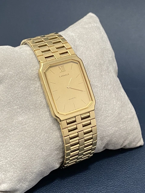 VINTAGE LASSALE 2F50-5669 Gold Plated Tank/Rectangular Quartz Men's ...