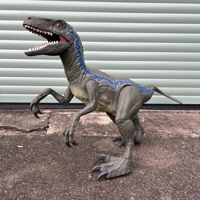 JURASSIC WORLD DINOSAUR Super Colossal Velociraptor Blue Figure Mattel ...