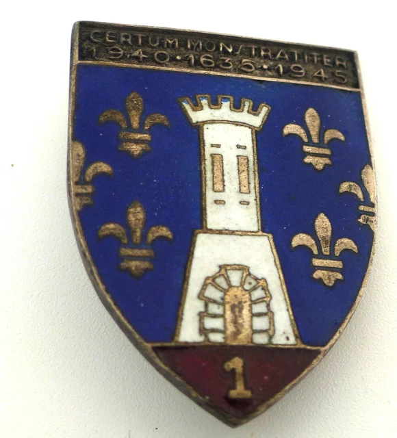 RARE INSIGNE 1E Cuir - 1er Cuirassier 1945 avec les 3 dates EUR 220,00 ...