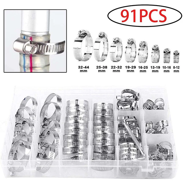 91 TLG SCHLAUCHSCHELLEN Edelstahl W2 Schlauchklemmen Set Rohrschellen 8mm - 44mm EUR 13,99 ...