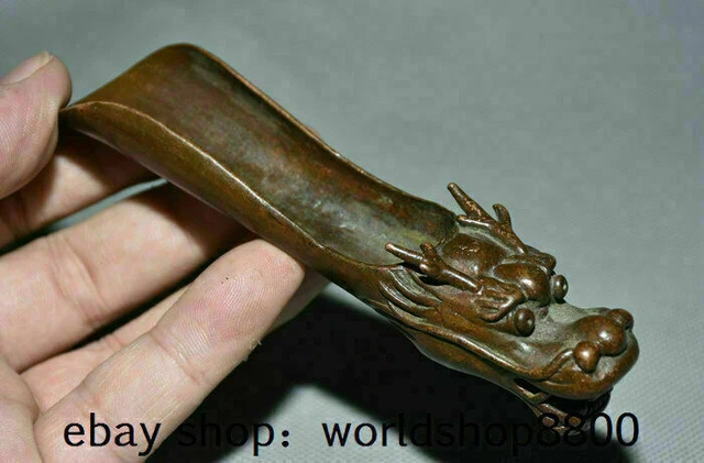4.6& COLLECT RARE Chinese Red Copper Carving Dragon Head Tea Shovel ...