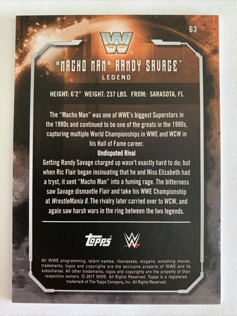 2017 WWE UNDISPUTED RANDY MACHO MAN SAVAGE Legend #63 Macho Mania WWF ...