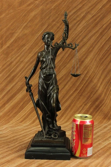 LARGE 16” HEAVY Solid Bronze Lady Blind Justice Statue Lawyers Themis ...