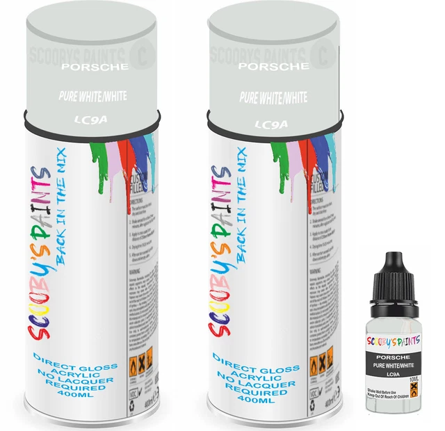 FOR PORSCHE PAINT Spray Aerosol Pure White/White Lc9A Car Fix Repair ...