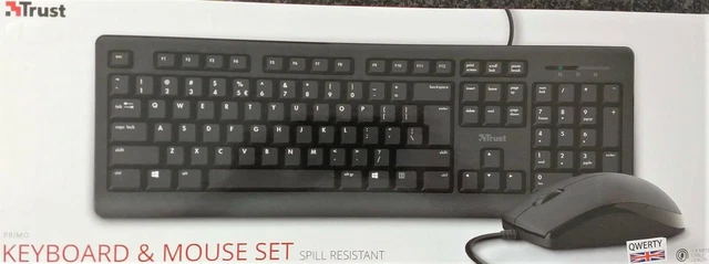 TRUST PRIMO KEYBOARD and Mouse Set, spill resistant, 1.8m Cable, new in ...