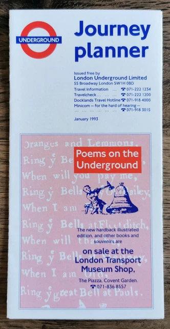 LONDON UNDERGROUND TUBE Map Journey Planner - January 1993 £10.00 ...