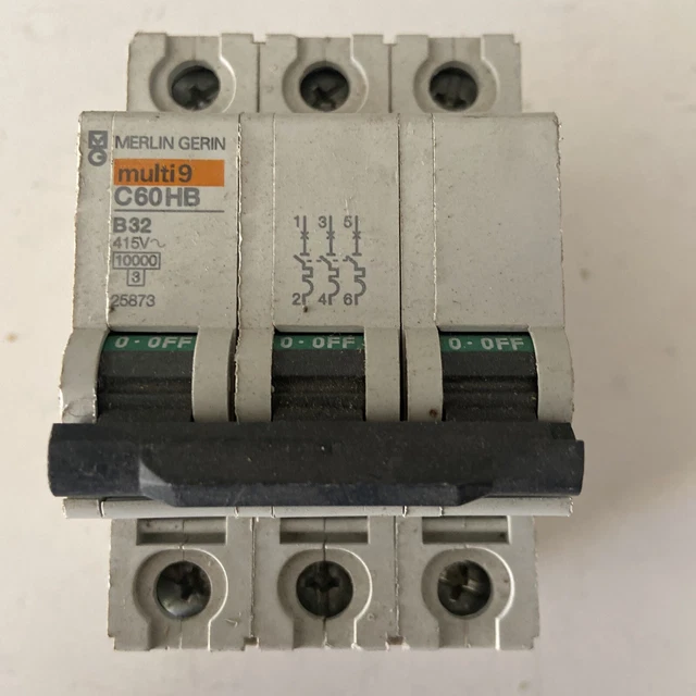MERLIN GERIN MULTI 9 C60HB B32 32A 25873 TP TYPE B MCB 3 MODULE POLE 10kA TRIP £6.00 - PicClick UK