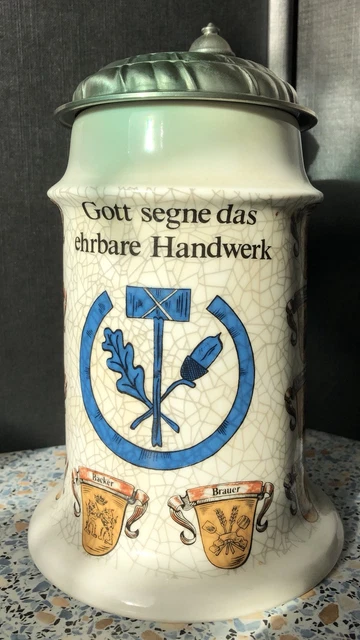 BIER HUMPEN PORZELLAN, Handwerker Zunft-Wappen, Zinndeckel, Dr. Merkel ...