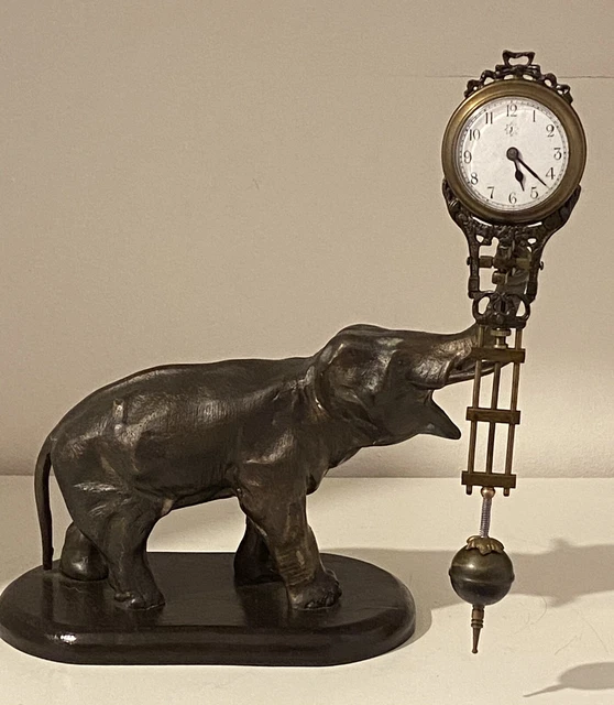 ANTIQUE BRONZE ELEPHANT Mystery Swinging clock By Junghans . £230.00 ...