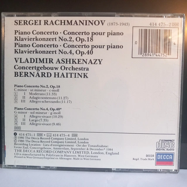 ASHKENAZY*DECCA ALL SILVER W.g*Rachmaninov Piano Concertos Nos. 2 & 4*No Ifpi £5.99 - PicClick UK