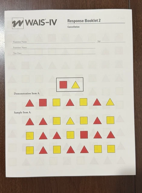 WAIS-IV WECHSLER ADULT Intelligence Scale 4th Ed Response Booklet 2 ...