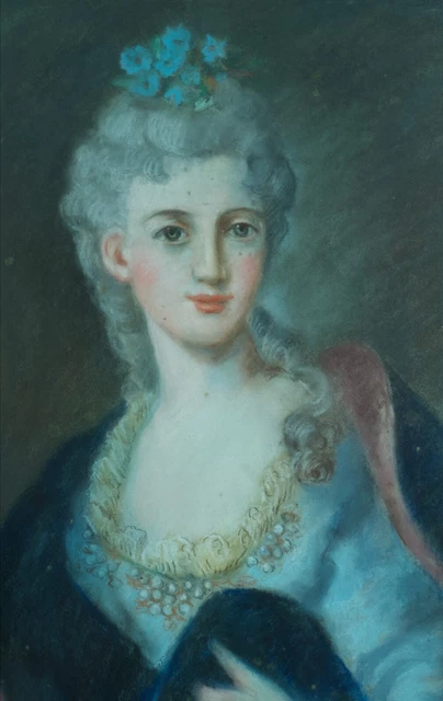 ANTIQUE LARGE PORTRAIT Lady Courtesan Pastel Louis XVI Costume Frame ...