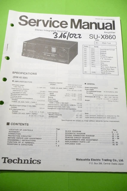 SERVICE MANUAL FOR Technics SU-X860, original! £10.68 - PicClick UK