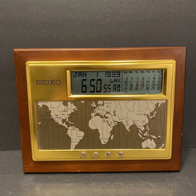 VINTAGE SEIKO WORLD Desk Clock Digital Time w/ Calendar & Alarm WORKS ...