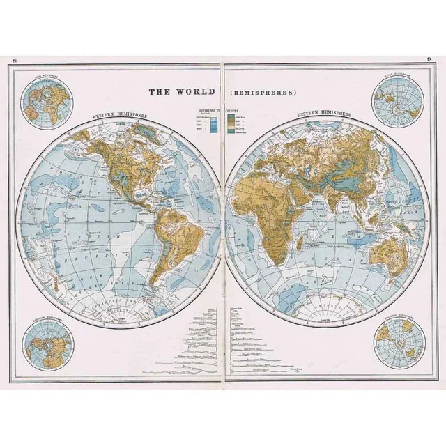 ANTIQUE MAP 1920 - WORLD MAP in Hemispheres - Harmsworth Atlas £11.99 ...