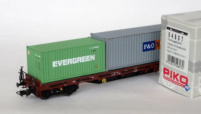 PIKO 54807 FLACHWAGEN 2x Container: EVERGREEN + P&O DB Cargo Ep. V - H0 ...
