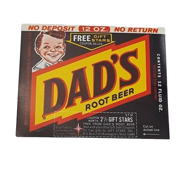 VINTAGE DAD'S ROOT Beer Label Chicago IL 1960s First to Use a 6 Pack £7 ...