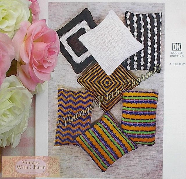 VINTAGE CUSHION KNITTING pattern 4 Styles To Knit & 3 Styles to Crochet ...