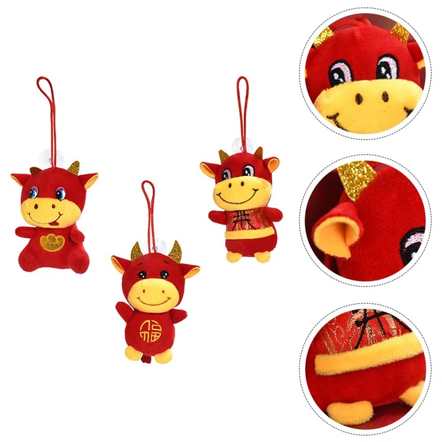 3 PCS COW Stuffed Animal Mascot Toy Chinese Ox Year Kids New Gift $24. ...